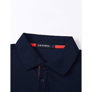 LIUPMWE Mens Long Sleeve Polo Shirts with Pocket Contrasting Colors Collar Soft Cotton Shirts Golf T-Shirt,B-Blue 02,XL