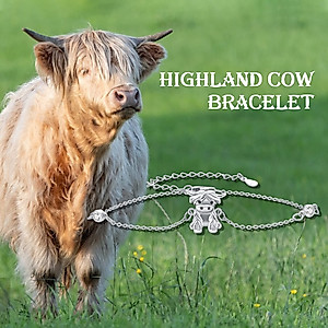 YAFEINI Highland Cow Bracelet 925 Sterling Silver Cute Highland Cow Gifts for Women