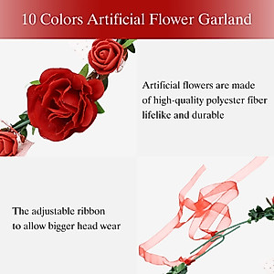 Lawie 10 Pack Boho Sunflower Daisy Rose Flower Crowns Floral Leaf Wreath With Ribbon Halo Headbands Hair Garland Bridal Headpiece Wedding Tiara Hairband Hawaiian Party Accessories for Kids Women Girl