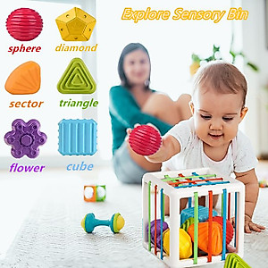 Baby toys 6 to 12 months, Montessori toys for 1 year old, Silicone Pull String Teething Toys, Stacking Building Blocks Infant Toddler Toys 0-3, Color Shape Bin Sensory Toys, Baby boys&girls gifts