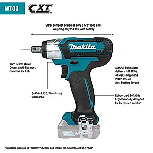 Makita WT03Z 12V max CXT® Lithium-Ion Cordless 1/2" Sq. Drive Impact Wrench, Tool Only