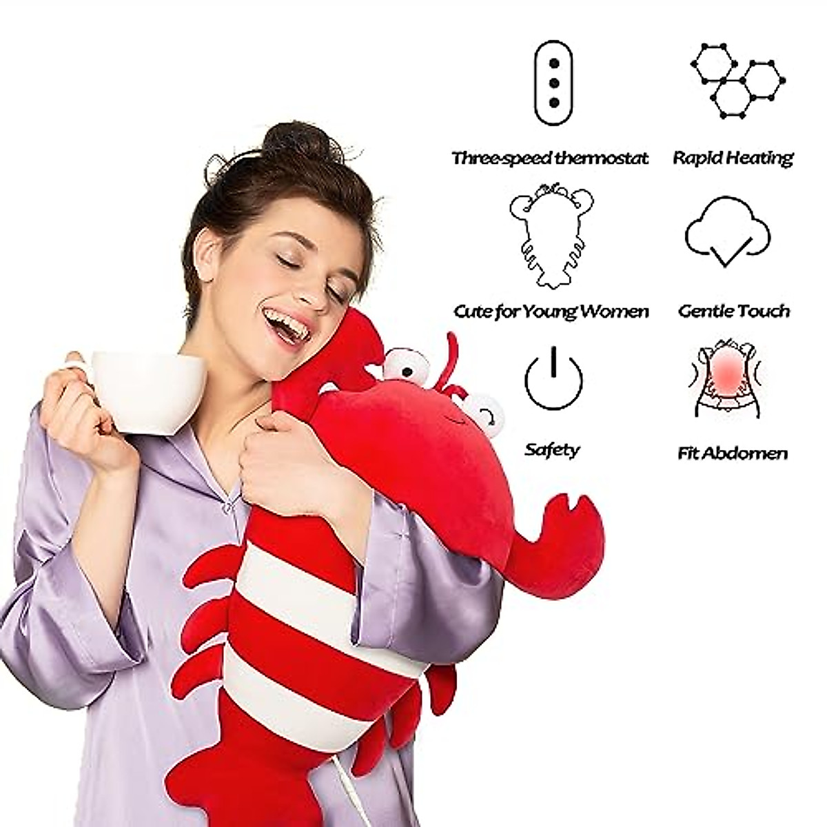 Cozy Plush Heating Pad for Menstrual Cramps & Neck Shoulder Pain Relief - Adorable USB-Powered 21'' Lobster Design, Gift for Daughter, Girlfriend, or Wife