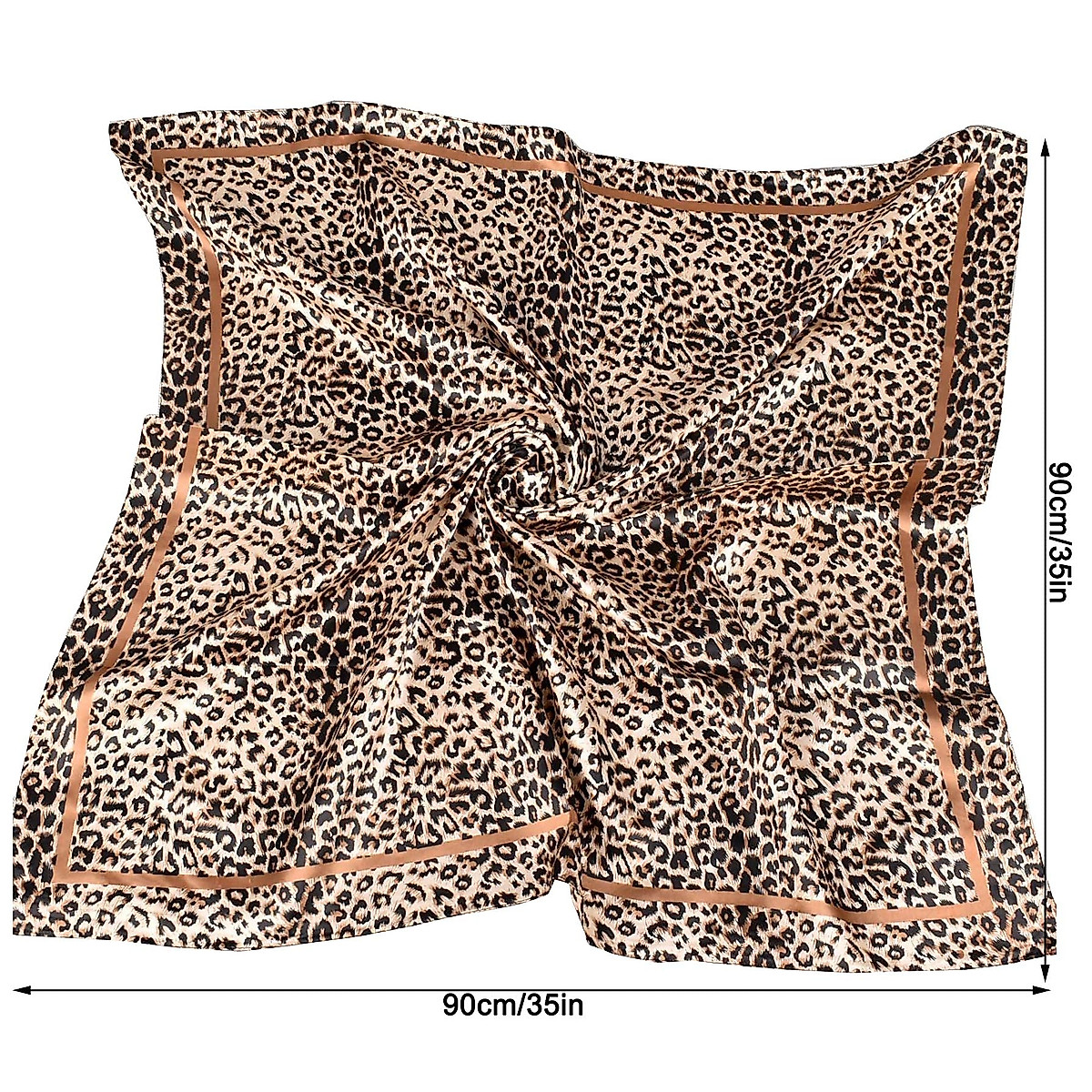 woogwin 2 Pack 35" Satin Silk Like Hair Scarf Bandana Light Head Wraps Neck Face Scarves Cover for Women (2pcs Leopard Coffee)