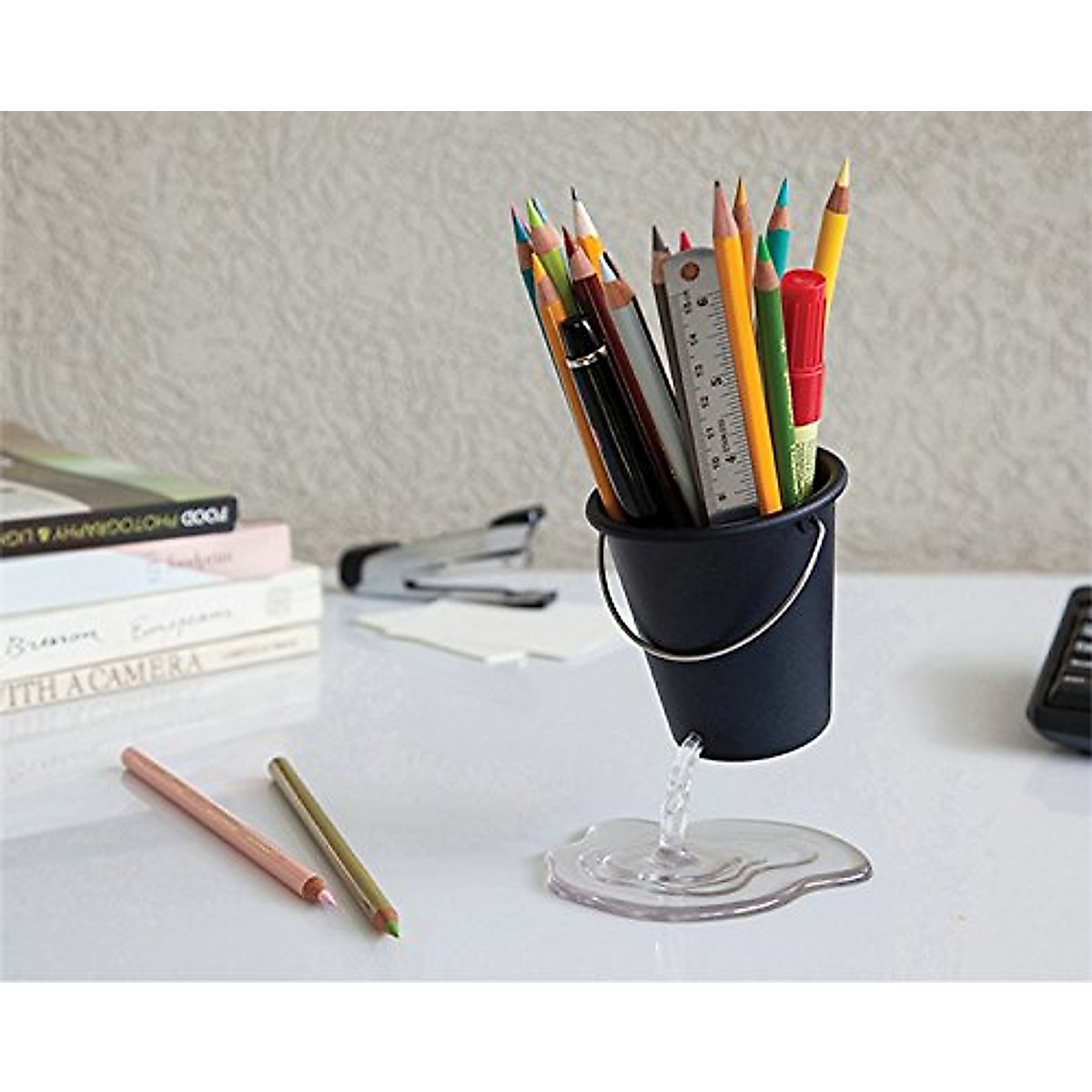 Creative Pencil Holder, Design Floating Bucket Pen Case Container Ideal Desk Accessory, Cute Pencil Holder for Desk,Blue