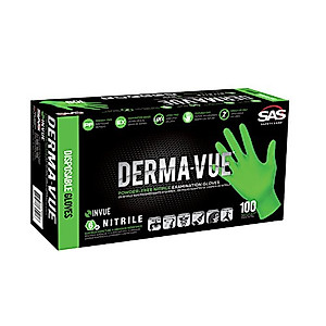 SAS Safety 66551 Derma-VUE Powder-Free Exam Grade 6 Mil Nitrile Gloves, Medium, Neon Green