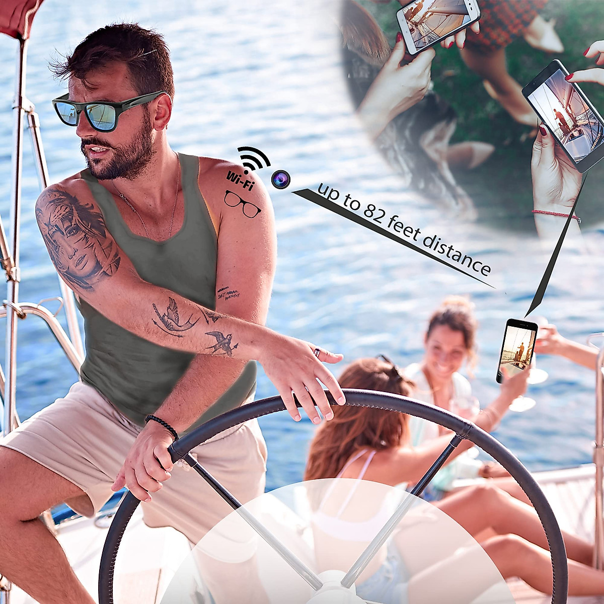 ViView Camera Sunglasses Touch Control,1080P Video Recording Camera Glasses,Ultra Long 115 Mins Runtime Glasses with Camera for Fishing Driving Riding Hiking (G5-64gig)