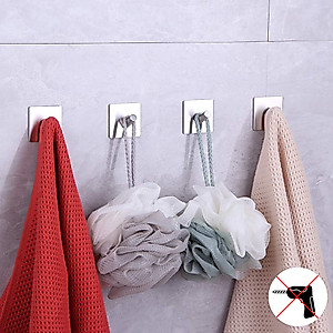 kimzcn Towel Hook/Adhesive Hooks - Wall Hooks for Coat/Robe/Towels Stick on Bathroom/Kitchen 4-Pack, Stainless Steel Brushed Finish