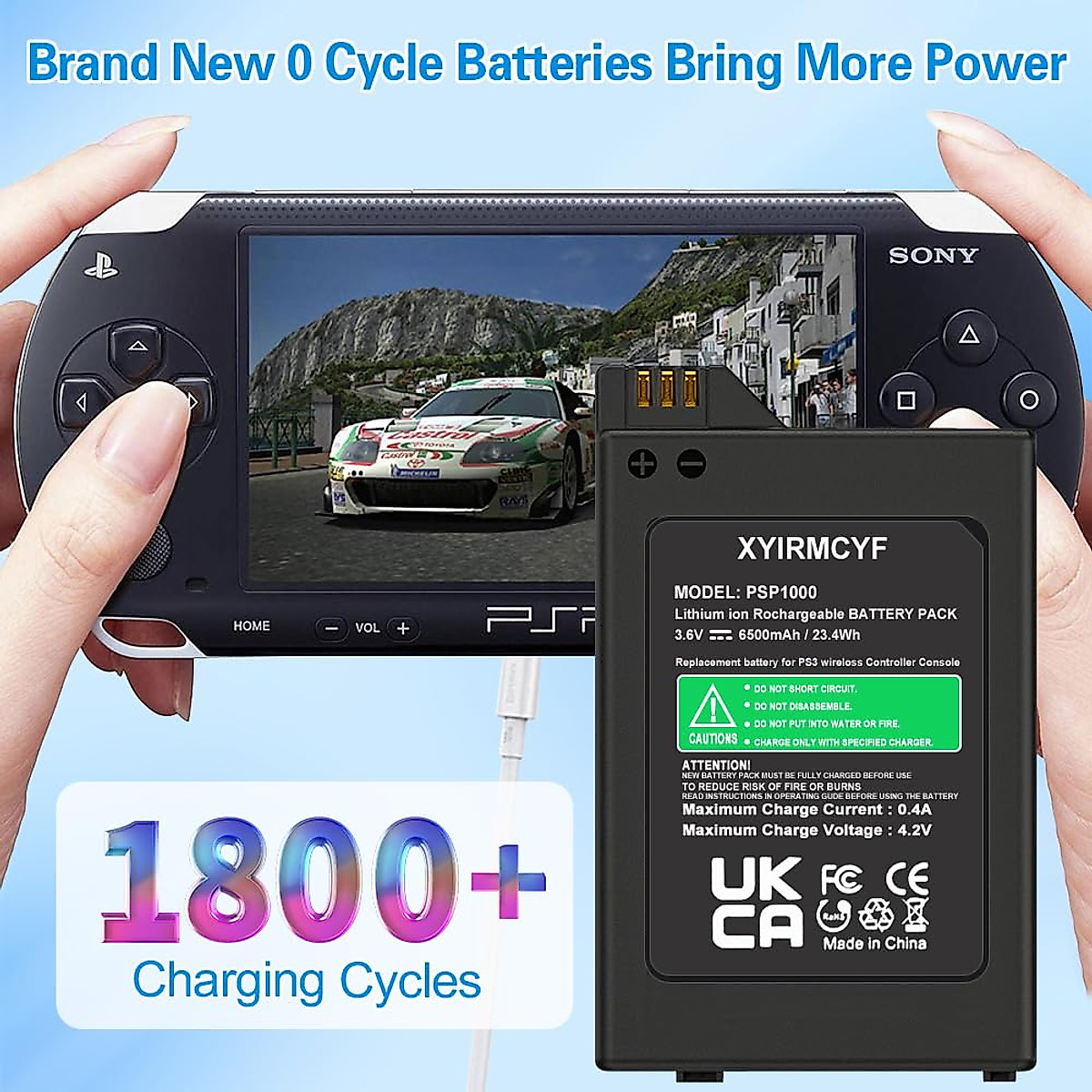 XYIRMCYF 2PCS PSP 1000 Battery (2024 New Upgrade), 6500mAh New 0 Cycle High Capacity Battery for Sony PSP 1000 PSP-110 PSP-280 Console