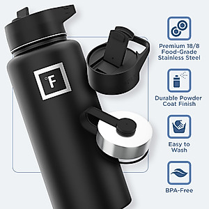 IRON °FLASK Sports Water Bottle - 32 Oz, 3 Lids (Straw Lid), Leak Proof, Vacuum Insulated Stainless Steel, Double Walled, Thermo Mug, Metal Canteen