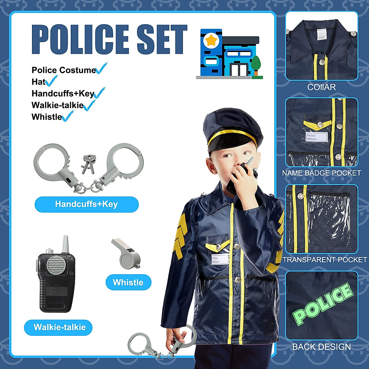 3 Sets Kids Dress up Pretend Play Costumes for Kids Age 3-7, Role Play Fireman Police Doctor Dress up Clothes for Boys Girls Toddler Role Accessories