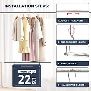 STO STO 1 Pack Closet Hanging Rod, Length and Height Adjustable Closet Rod, Space-saving Closet Extender Hanging Bar for Hanging Clothes, Chrome