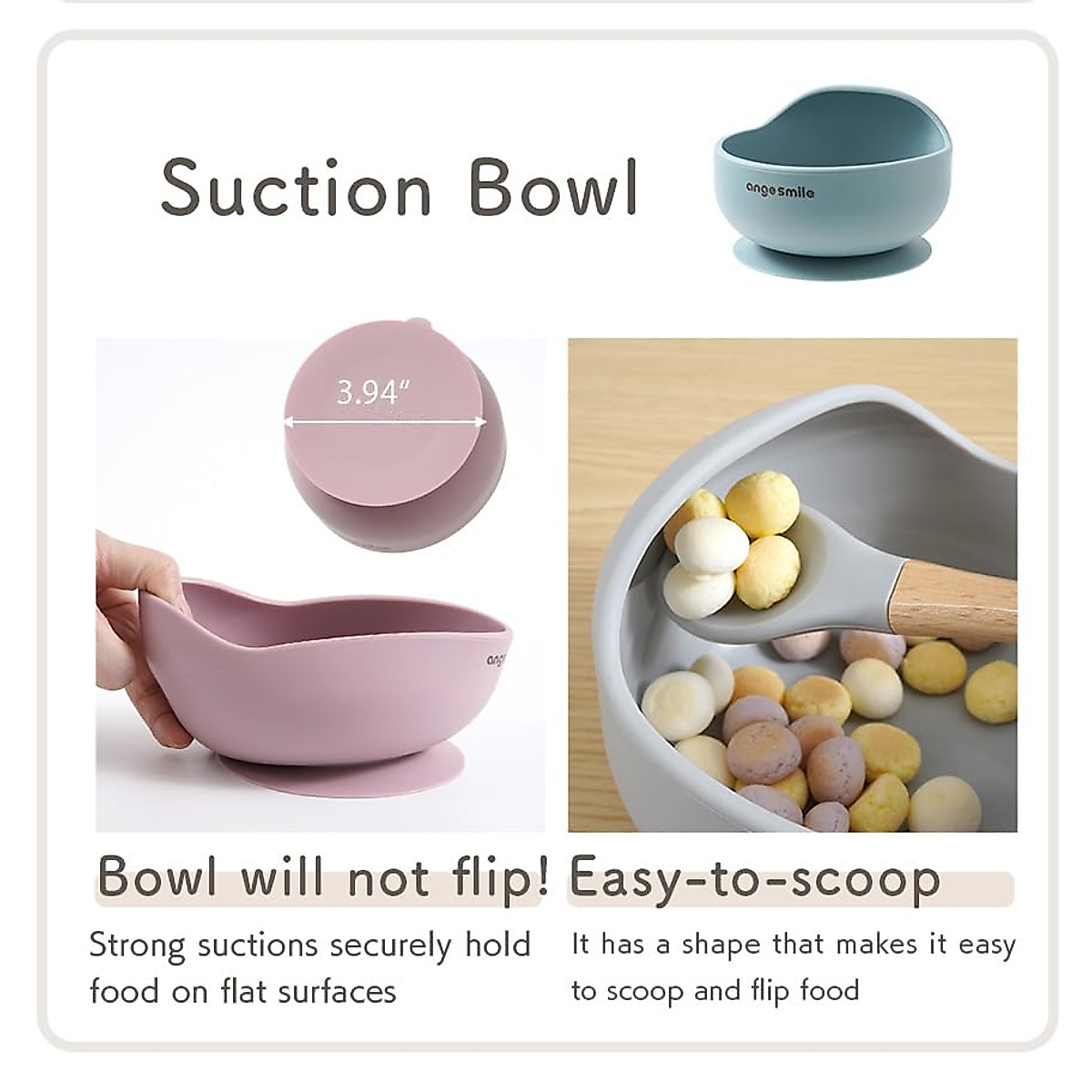 Ange Smile Silicone Baby Feeding Set - 12pcs Baby Led Weaning Supplies, Suction Bowl, Divided Plate, Spoons, Forks, Adjustable Bib, Eating Utensils for 6+ Months. Perfect baby registry essential gift