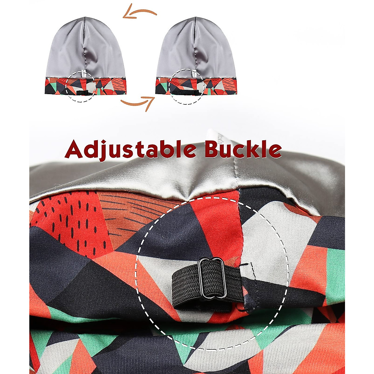 Satin Cap for Curly Hair Sleeping Silk Adjustable Red