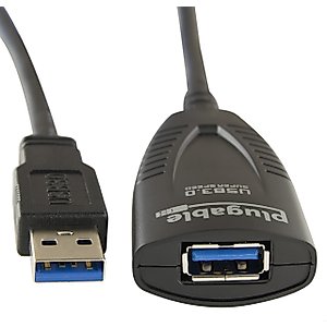 Plugable 5 Meter (16 Foot) USB 3.0 Active Extension Cable with AC Power Adapter, Back-Voltage Protection and Driverless Technology