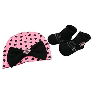 Harley-Davidson Baby Girls' Beanie & Biker Booties Set, Pink & Black 7000881
