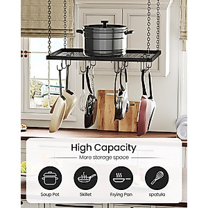 CHOEZON Hanging Pot Rack, Ceiling Mounted Pot Hanger for Kitchen, Metal Cookware Storage Organizer with 12 Hooks, for Storage of Cookware, Utensils in Kitchen, 23.7" L, Black TPR03BB