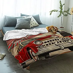 Ultra Soft Flannel Fleece Bed Blanket Vintage Car Filling Station Route 66 Throw Blanket All Season Warm Fuzzy Light Weight Cozy Plush Blankets for Living Room/Bedroom 50x60in