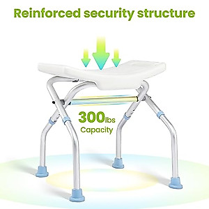 OasisSpace Folding Shower Chair for Inside Shower, 300lbs Portable Bathroom Seat Height Adjustable for Travel, Tool Free Collapsible Bath Stool Bench for Elderly, Senior, Handicap & Disabled