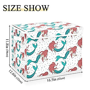 Kigai Cute Mermaid Girl Storage Baskets for Shelves Foldable Closet Basket Storage Bins with Lid for Clothes Home Office Toys Organizers