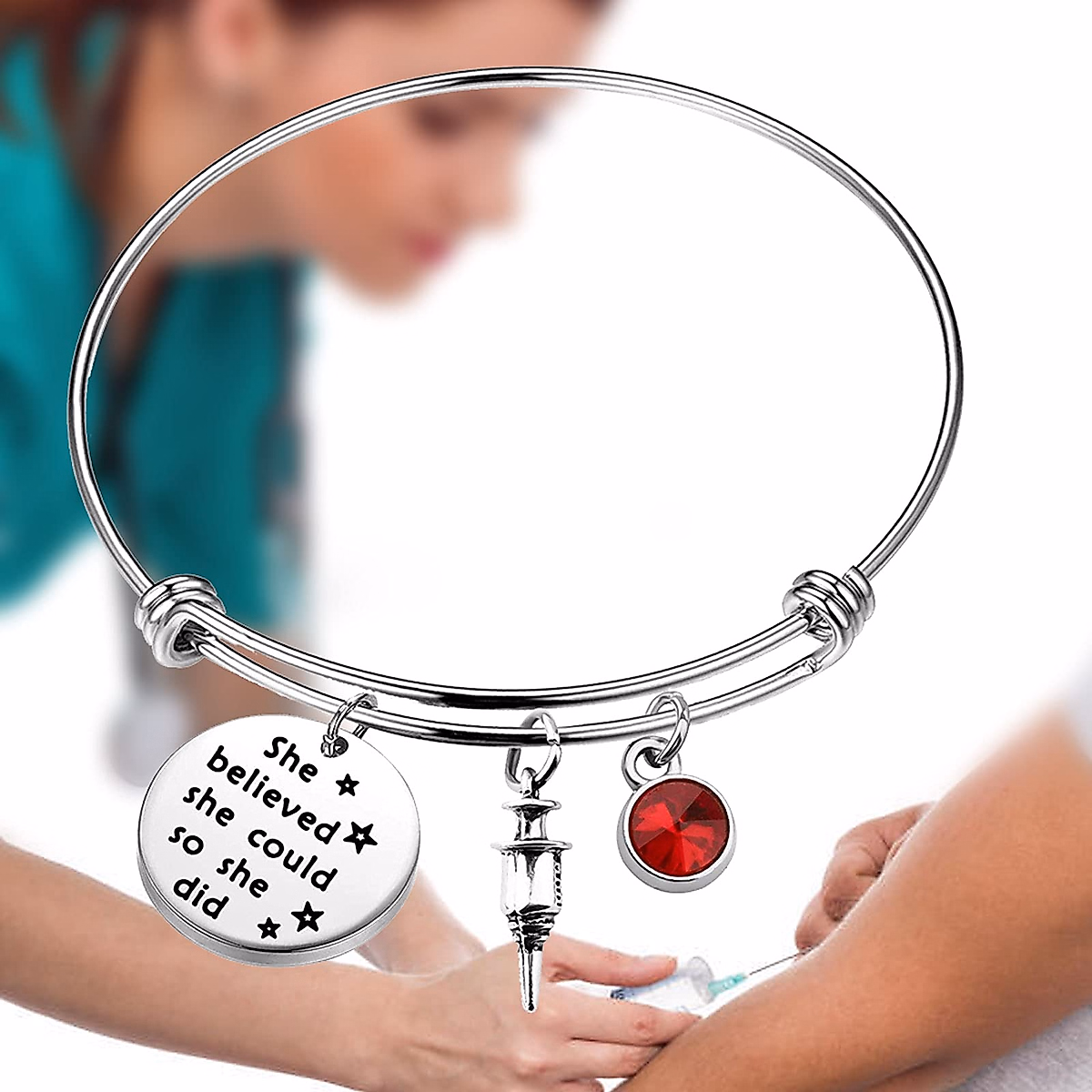 AKTAP Phlebotomist Gift Nurse Phlebotomist Bangle Bracelet She Believed She Could Phlebotomy Graduation Gifts For Technician Hematologist Medical Technologist (Nurse Phlebotomist Bracelet)