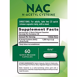 Nature's Truth NAC Supplement | 1200mg | 60 Capsules | N Acetyl Cysteine | Free Form Amino Acid | Non-GMO and Gluten Free Supplement