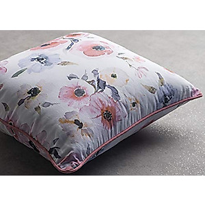 Maison d' Hermine Decorative Pillow Cover 100% Cotton, Toile Washable Cushion Cover with Invisible Zipper for Bed, Living Room, Pale Garden - White (Romantic Poppy) - Spring/Summer (18"x18")