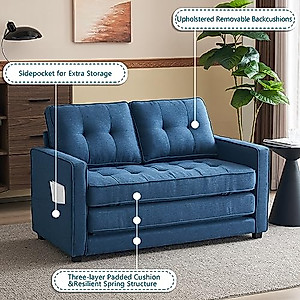 VINGLI Upgraded Loveseat Sleeper, 53.5" W 80" L Convertible Sofa Bed Couch Futon Couches for Living Room, Folding Couch Bed for Small Spaces, Foldable Floor Gaming Sofa Bed for Basement, Navy Blue