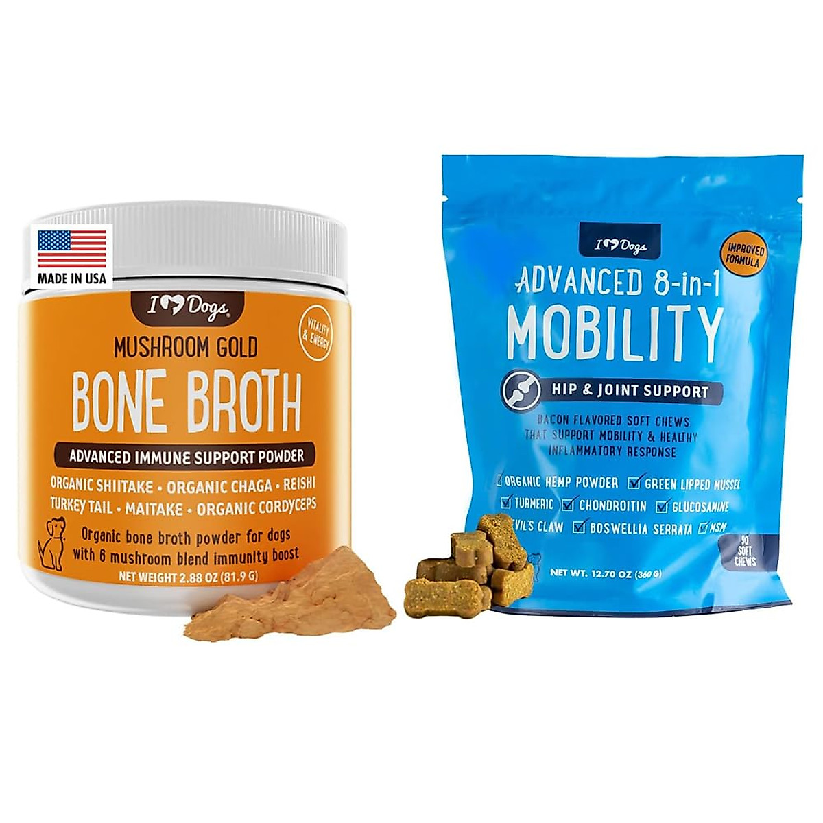 iHeartDogs Bone Broth and Advanced 8-in-1 Joint Supplement for Dogs Bundle