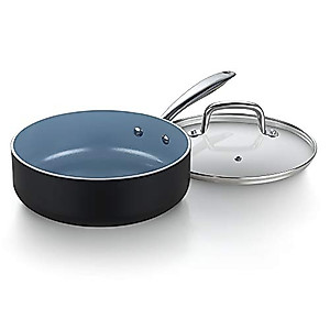 Cook N Home 02690 Ceramic Nonstick Coating Deep Saute Fry Pan with Lid 3.5-Qt, Grey