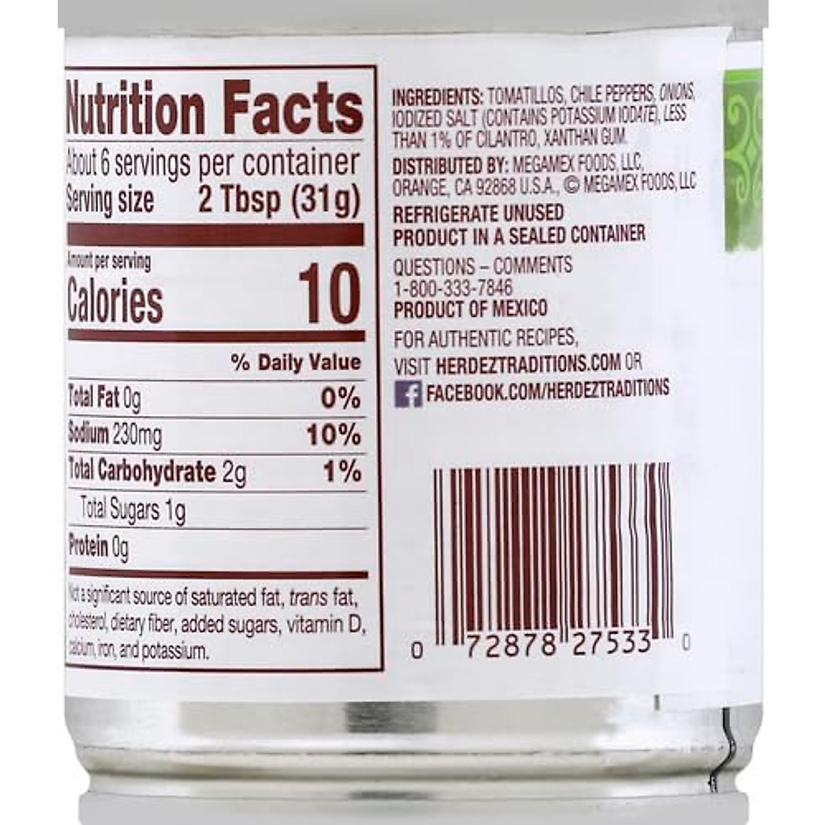 Herdez Salsa Verde, Mild, 7 oz