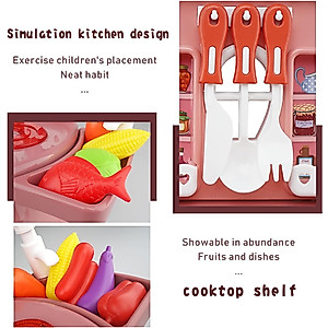 Kitchen Toys Imitated Chef Light Music Pretend Cooking Food Play Set Children Girl Toy Gift Fun Game Toy Kitchen Sink with Running Water and Electronic Induction Stove (blue kitchen and more food)