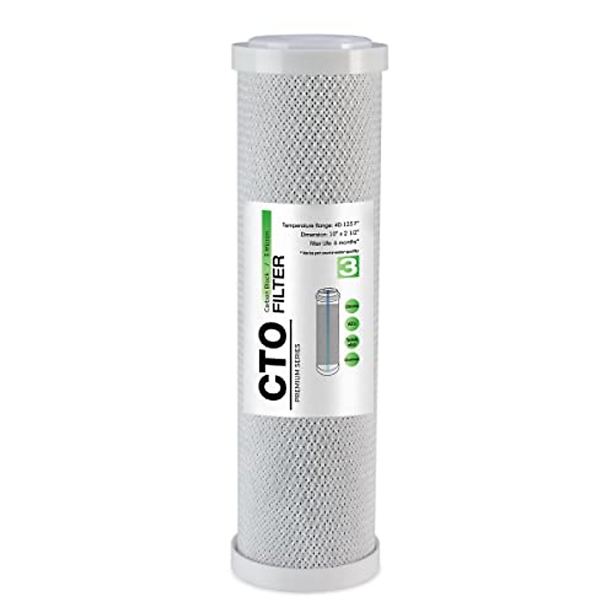 iSpring FC15US Premium Universal High Capacity Coconut Shell Activated Carbon Block CTO Filter Replacement Cartridge for Reverse Osmosis RO Under Sink Water Filtration Systems, 10" x 2.5", Made in USA