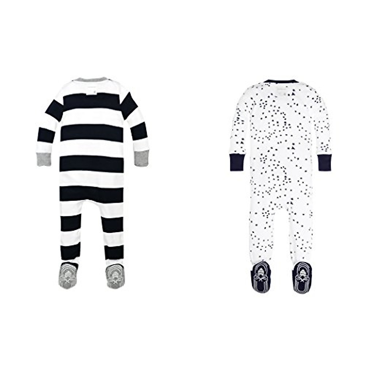 Burt's Bees Baby Baby Boys' 2 Pack Non-Slip Footed Sleeper Pajamas, Midnight Rugby Stripe/Midnight Twinkle Bee, 12 Months