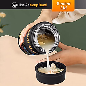 Charcy 17 Ounce Kids Thermos for Hot Food - Soup Thermos with Folding Spoon - Insulated Food Jar for Hot & Cold Food - Black