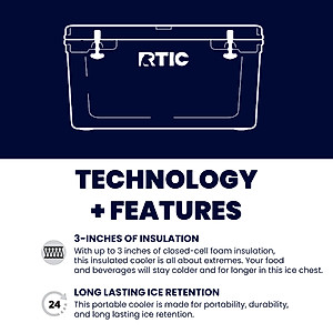 RTIC 65 QT Ultra-Tough Cooler Hard Insulated Portable Ice Chest Box for Beach, Drink, Beverage, Camping, Picnic, Fishing, Boat, Barbecue, Tan