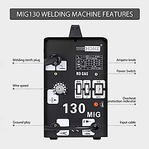 VIVOHOME Portable Flux Core Wire No Gas MIG 130 Welder Machine 110V Black with Iron Rolling Welding Cart with 4 Drawers Wheels and Tank Storage Combo Set