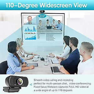 Webcam HD 1080p ,Live Streaming Web Camera with Stereo Microphone, PC Desktop or Laptop USB Webcam with 110 Degree View Angle, HD Webcam for Video Calling, Recording, Conferencing, Streaming, Gaming