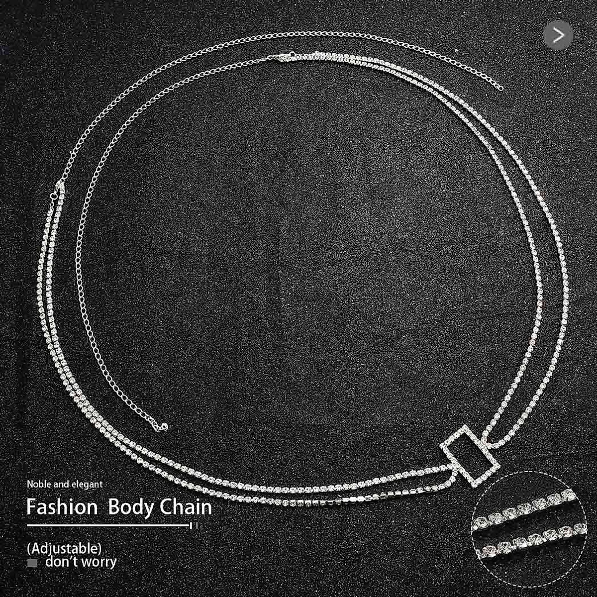 Jeweky Crystal Body Chain Rhinestones Back Necklace Silver Sparkly Body Jewelry Square Drop Back Necklace for Women