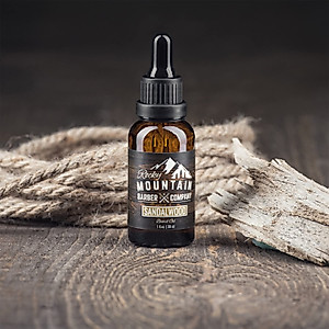 Rocky Mountain Barber Company Men’s Sandalwood Beard Oil Featuring Grapeseed Oil, Coconut Oil, Argan Oil and Real Sandalwood Essential Oil