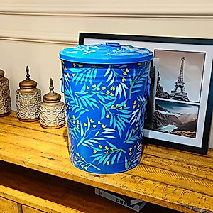HOZUSO Hand Painted Metal Trash Can with Lid Recycling Canister Storage Organization Decorative Garbage Can Waste Bin for Kitchen Living Room Home Patio Yard Home Decor 10 Gallons