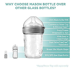 Mason Bottle - The Essential Gift Set: Glass Baby Bottles 4 and 8 Ounce, Silicone Sleeve, Slow-Flow Nipple (2 Pack), Non-Toxic, BPA and BPS Free, 100% Made in The USA (5 Items, Agave)