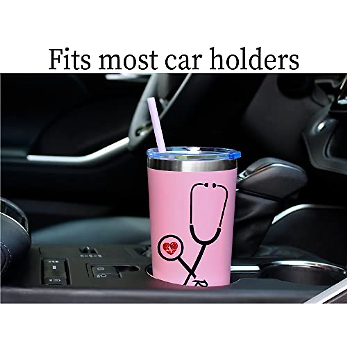 22 oz Nurse Personalized Stainless Steel Tumbler with Custom Stethoscope Vinyl Decal by Avito - Includes Straw and Lid - Nurse RN - Nurse Gift