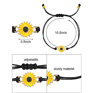 Hicarer 10 Pieces Sunflower Bracelets Handmade Boho Friendship Bracelets Adjustable Braided Rope Cute for Women Teen(Black)