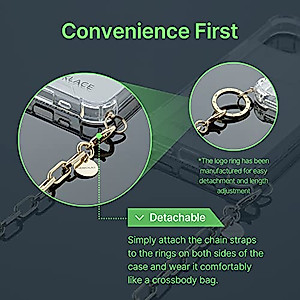 phonecklace iPhone 13Mini Crossbody Phone Case with Adjustible Chain Strap -Shockproof Cellphone Cover with Metal Component for Safe. Detachable 14K Gold Plated Chain Strap(Clip Chain)