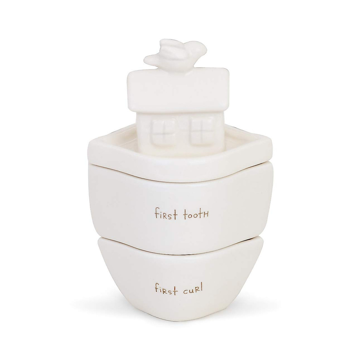 Noah's Ark First Tooth and Curl White 5 x 3 Resin Stone Baby Keepsake Box