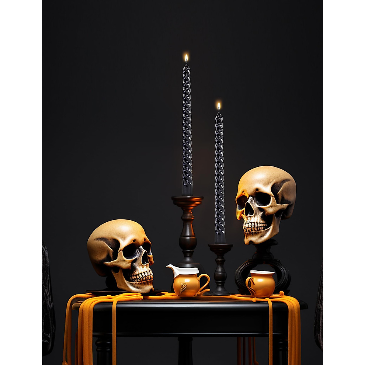 10 inches Dripless Taper Candles Set of 4 Halloween Candles Non-Toxic Candles Metal Style Black Taper Candles Spiral Halloween Candlesticks