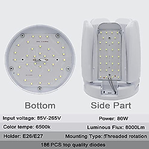 YWD 80W LED Garage Lights (800W Equivalent) 8000LM E26/E27 Daylight 6500K Super Bright Garage Light Adjustable Garage Light for Garage,Workbench,Barn,Warehouse … …