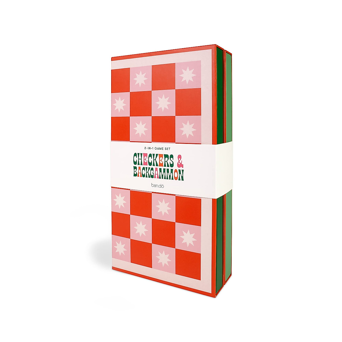 ban.do Game Night! 2-in-1 Checkers and Backgammon Board, Checkers Board Game and Backgammon Set for Adults Includes Duo Board, 30 Checkers, 2 Dice, Pink/Red