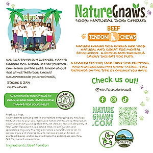Nature Gnaws Beef Tendons for Dogs 7-11" (6 Count) - Long Lasting for Aggressive Chewers & Large Dogs - Natural Beef Jerky Dog Chew Bones - Rawhide Free