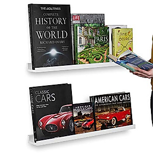 Wallniture Denver Floating Shelves for Kids Room Decor, 30" White Kids Bookshelf Picture Frames Ledge Shelves, Toddler Toys Storage, Set of 2